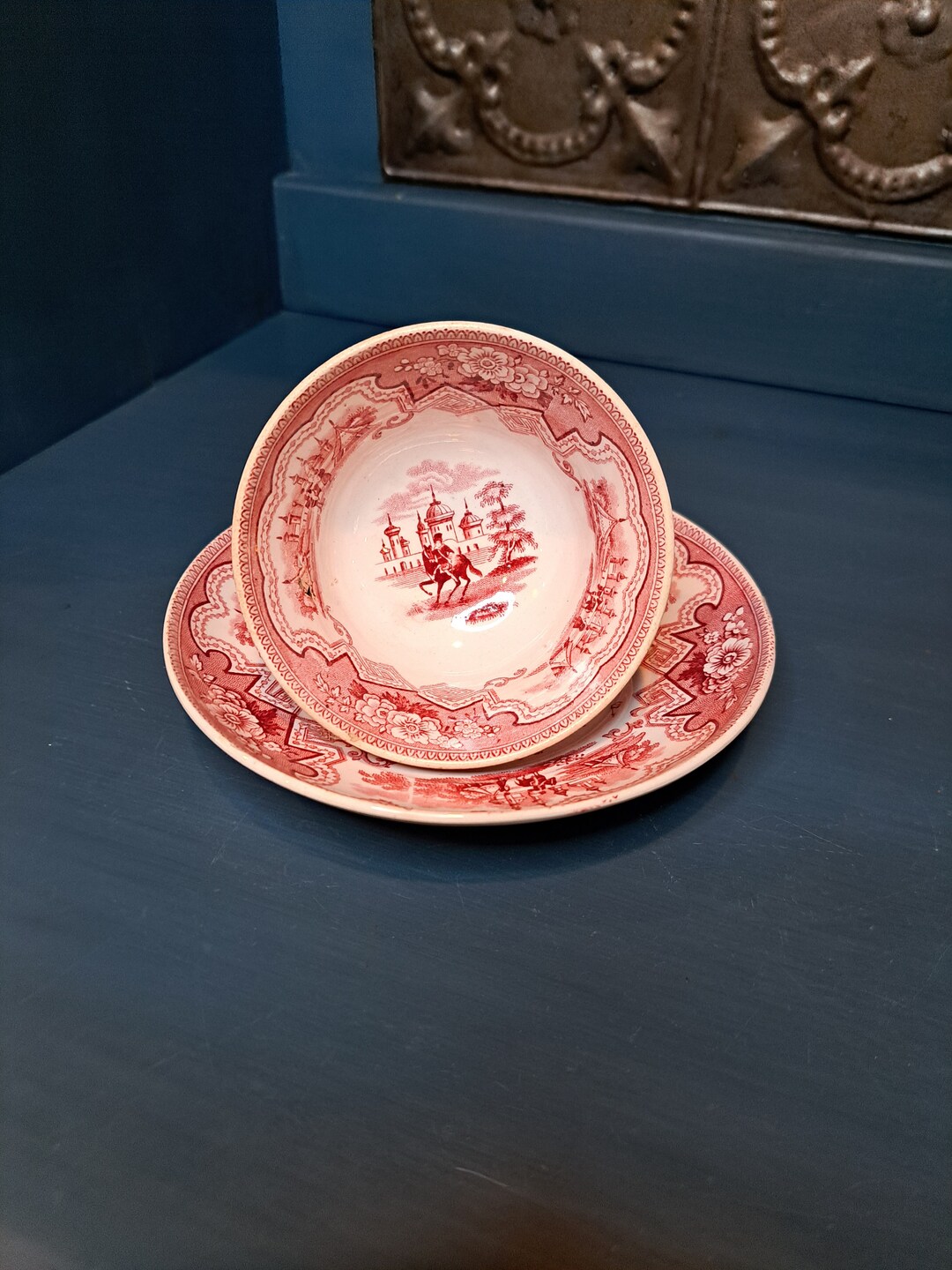 Tea Bowl and Saucer, Antique 19th Century Red Staffordshire ...