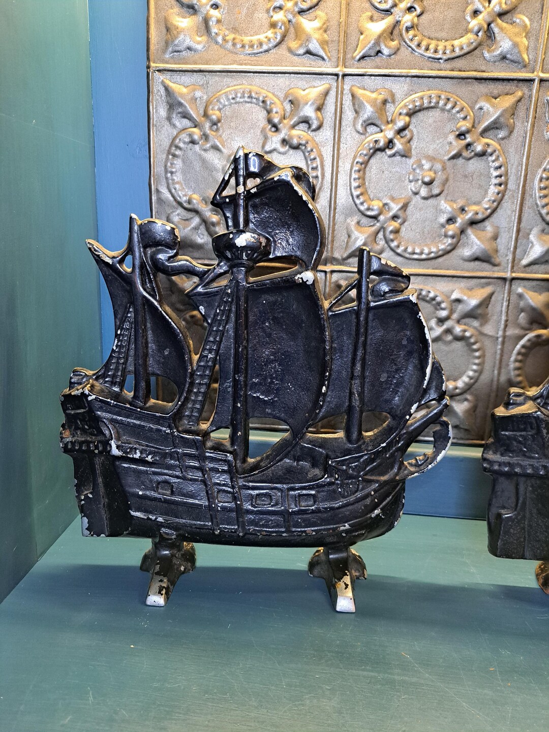 Ship Doorstop, Vintage Pirate Ship Sailboat Galleon Heavy Cast Iron ...