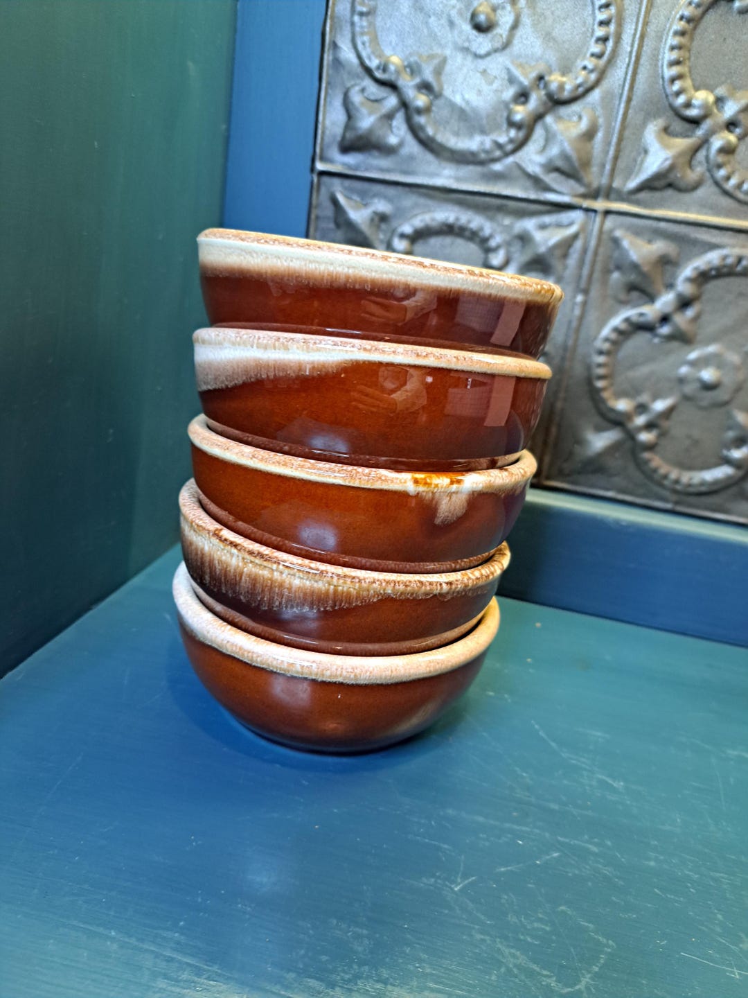 Mccoy/hull 5 Inch Bowls, Set of FIVE Vintage Brown Mccoy Drip Glazed ...