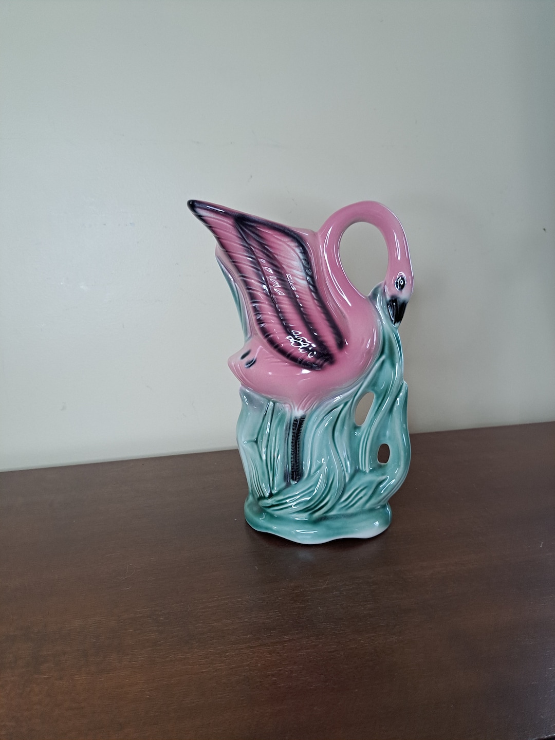 Flamingo Pitcher, Mid Century Modern Flamingo Vase, Porcelain Flamingo ...