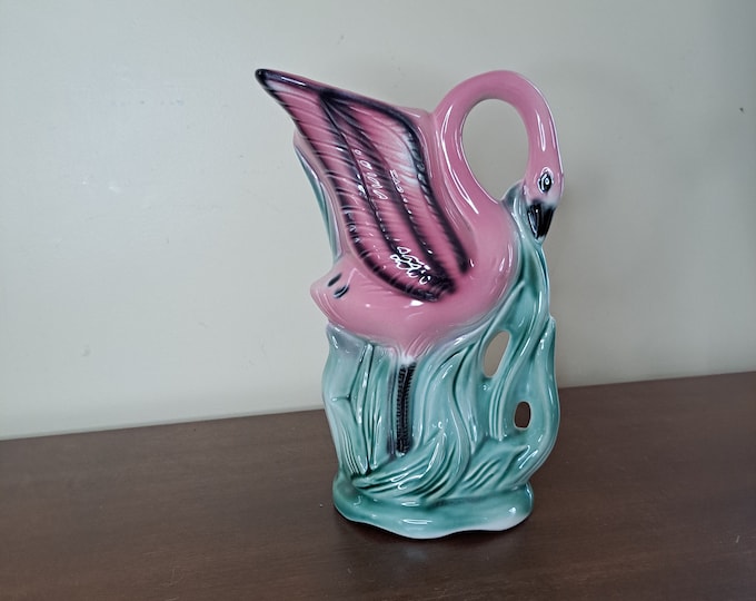 Flamingo Pitcher, Mid Century Modern Flamingo Vase, Porcelain Flamingo ...