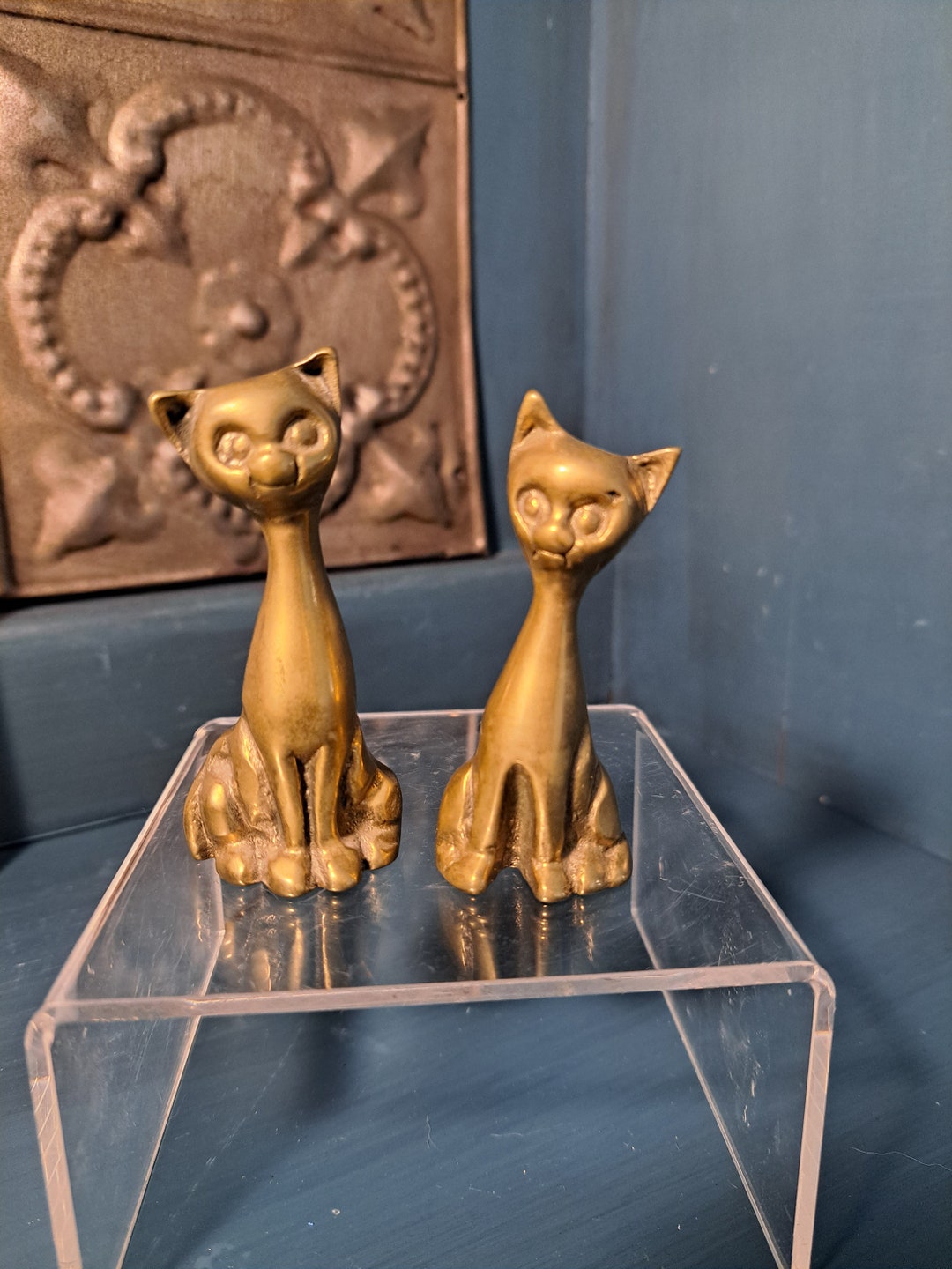 Cat Figurines, Pair of Cats, Brass MCM Cat, Brass Animal, Brass Accent ...