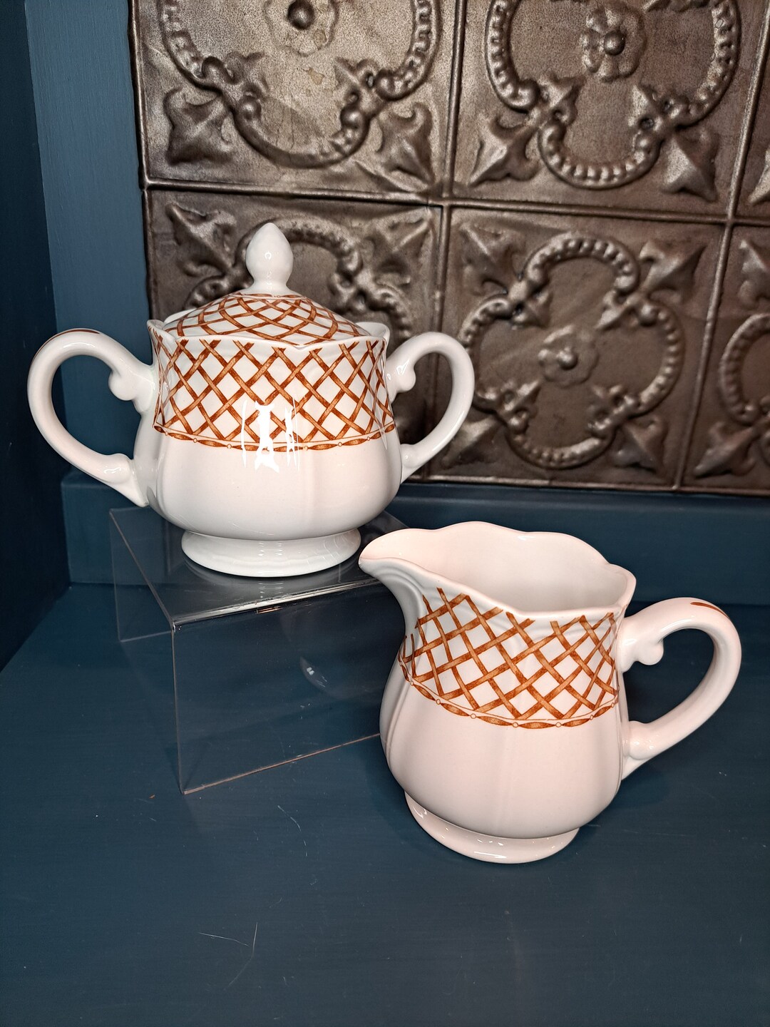 Ironstone Sugar and Creamer Set, Ironstone Wicker Federalist Creamer ...