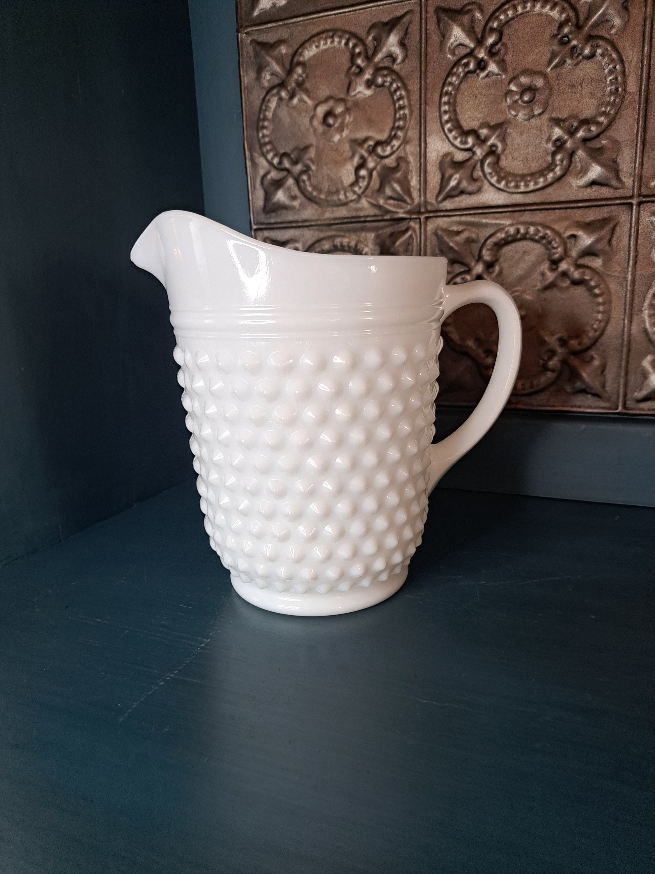 Pitcher, Milk Glass Pitcher, Beautiful White Hobnail Glass, Cottage ...