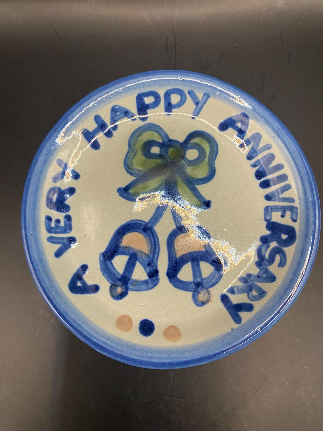 M A Hadley Pottery, 4 Inch Cake Plate, Happy Anniversary Plate, Small ...