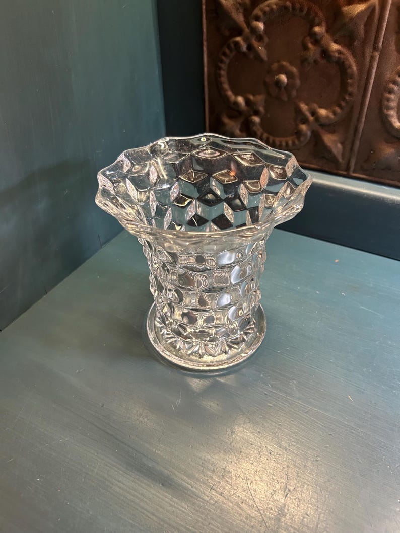 Fostoria Vase / Utensil Holder , Vintage Fostoria American Cube Flower ...