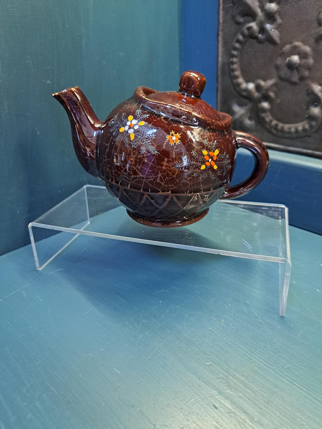 Teapot, Mini Brown Betty Ceramic Tea Pot, Moriage Style Tea Pot, Small ...