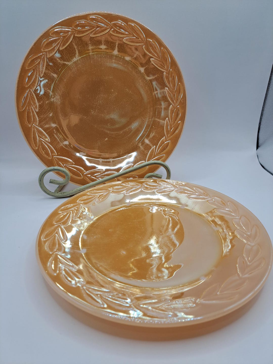 Lusterware Plates, Pair of Peach Luster Laurel Leaf 7.5 Inch Dinner ...