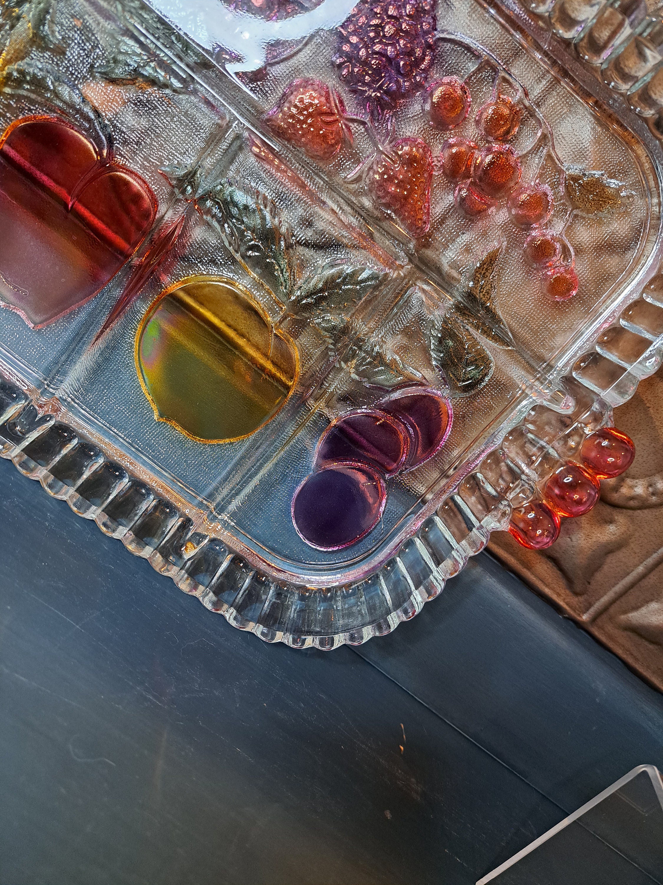 Vegetable Tray, Clear With Colored Fruit and Veggie Indiana Glass 12 ...