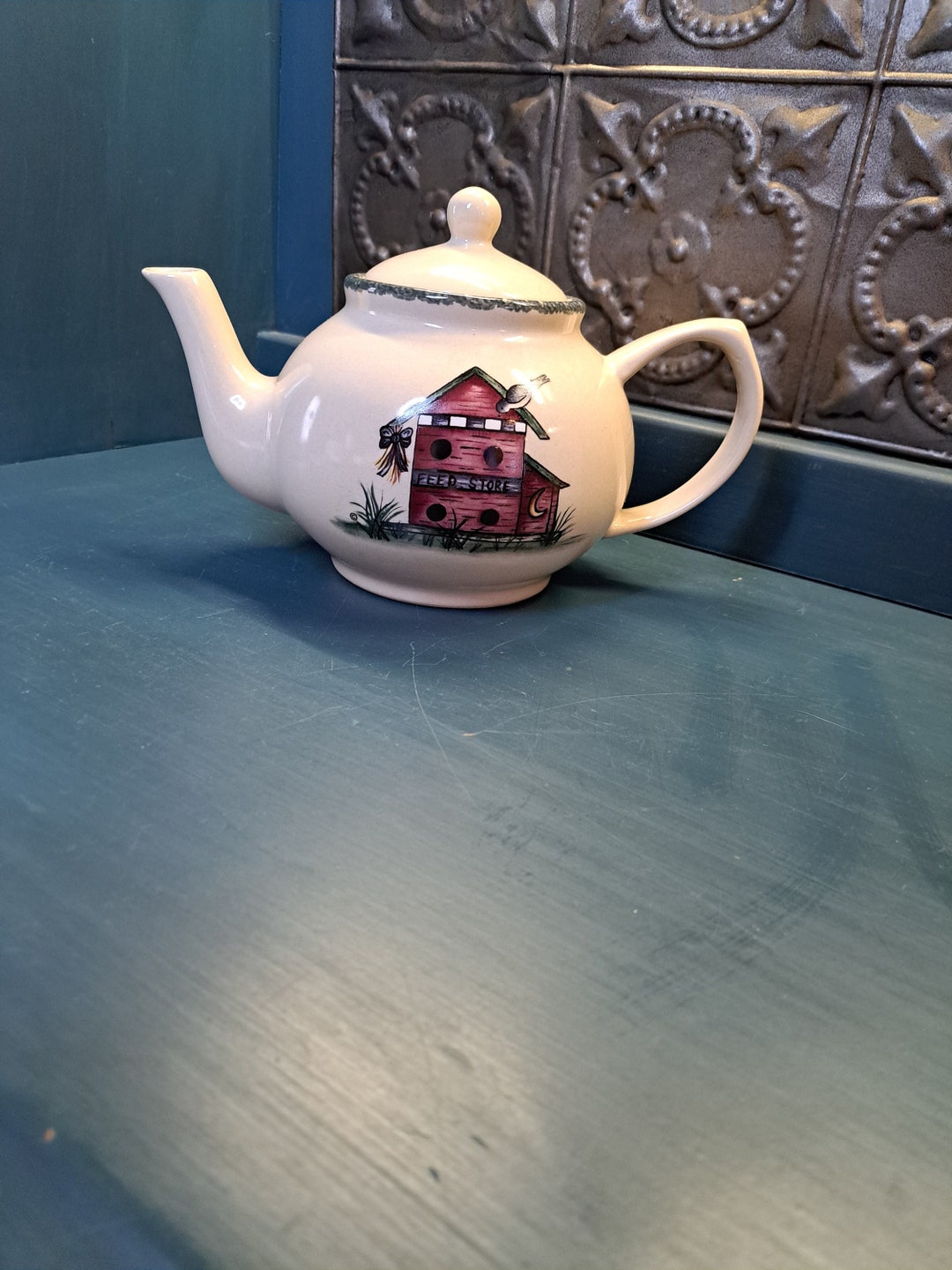 Teapot, Birdhouse Teapot, Vintage Home Garden Party Birdhouse 5 Cup ...