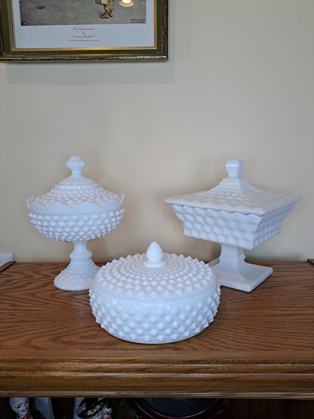 Candy Dish, Fenton, Milk Glass Candy Dish, Hobnail Candy Jar, White ...