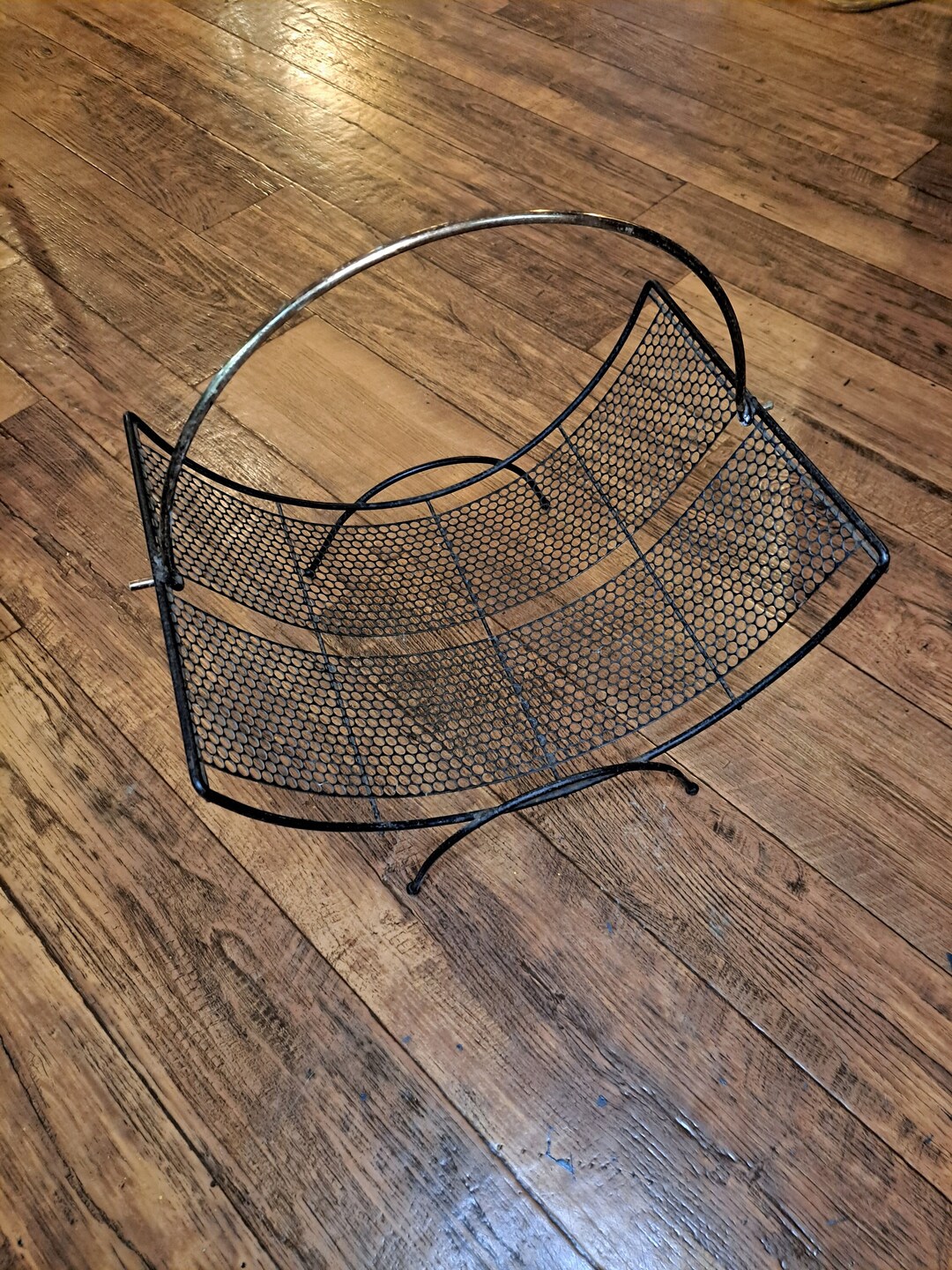 MCM Brass Handle Black Mesh Footed Magazine Rack ,vintage Brass Accent ...