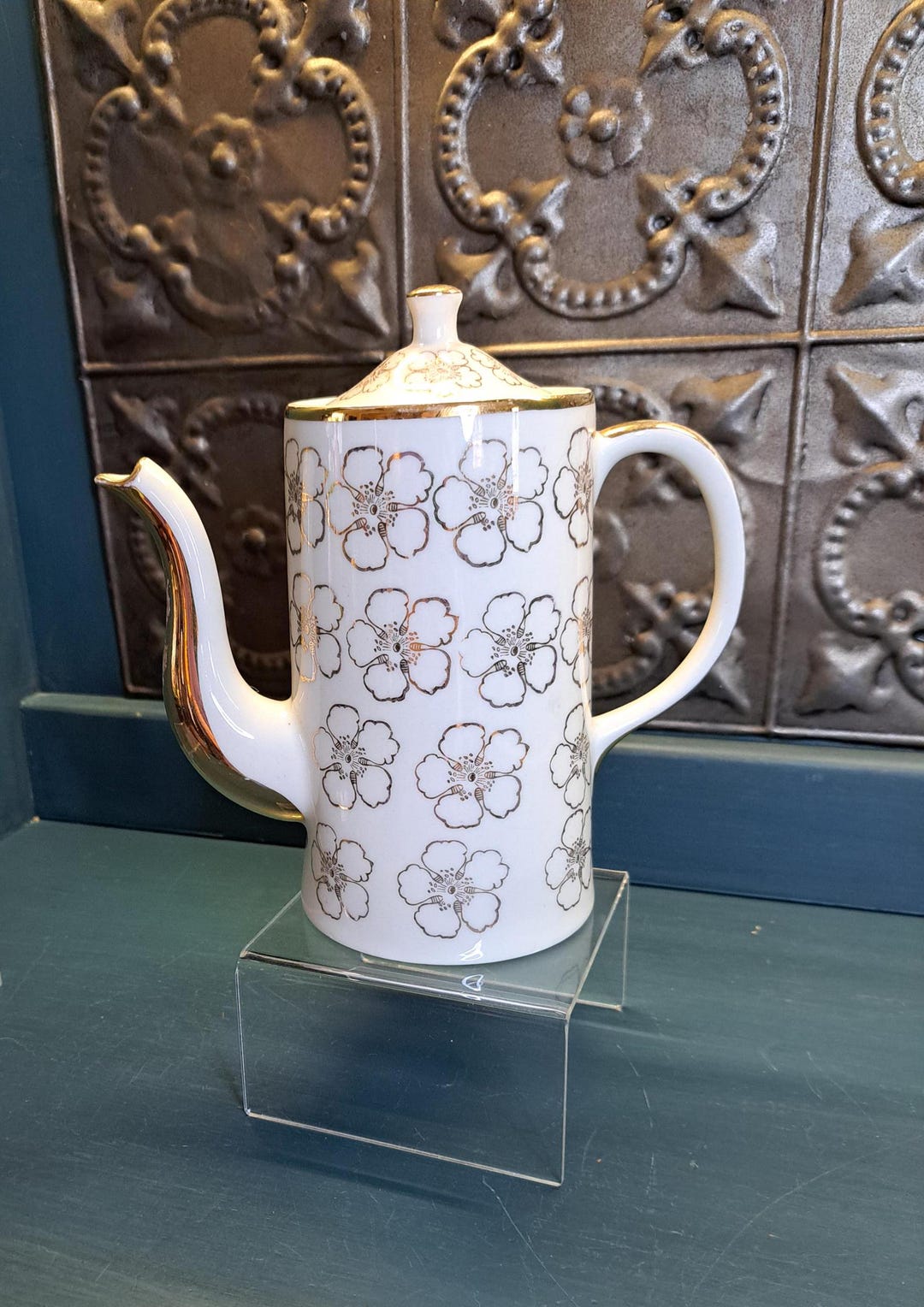 Teapot, Vintage Ceramic Teapot, Cream Color With Gold Trim, Tea Pot ...