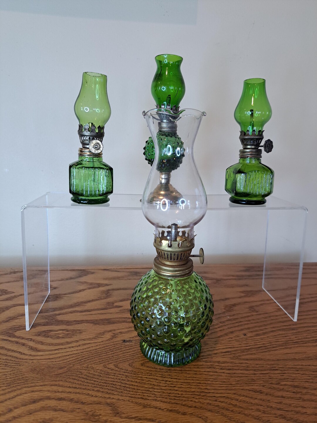 Oil Lamp, LOT of Miniature Oil Lamp Hurricane Lamps, Green Oil Lamp ...