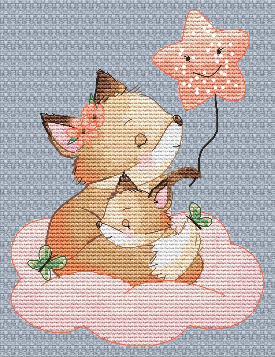 Dreamy Fox and Baby Fox Cross Stitch Pattern Nursery Cross Stitch ...
