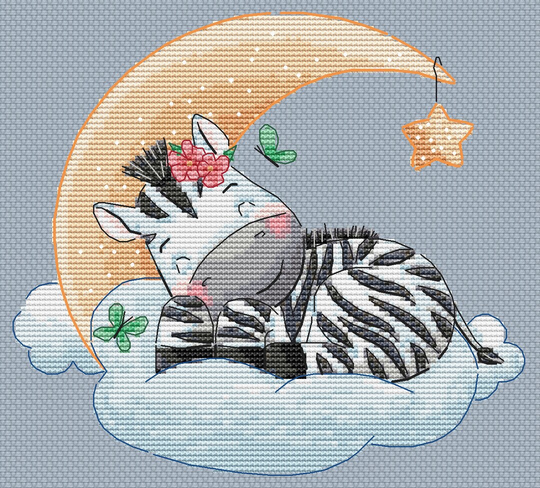 Dreamy Zebra and Moon Cross Stitch Pattern Nursery Cross Stitch Pattern ...