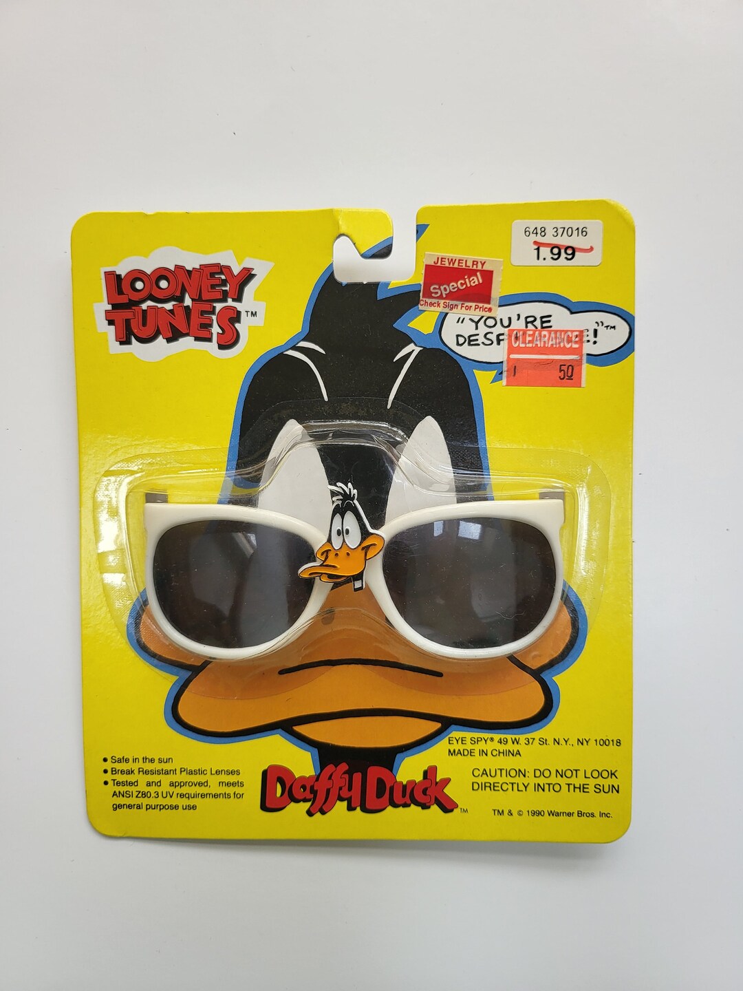 Vintage Looney Tunes Daffy Duck Kid's Sunglasses 1990 Warner Bros. Inc ...