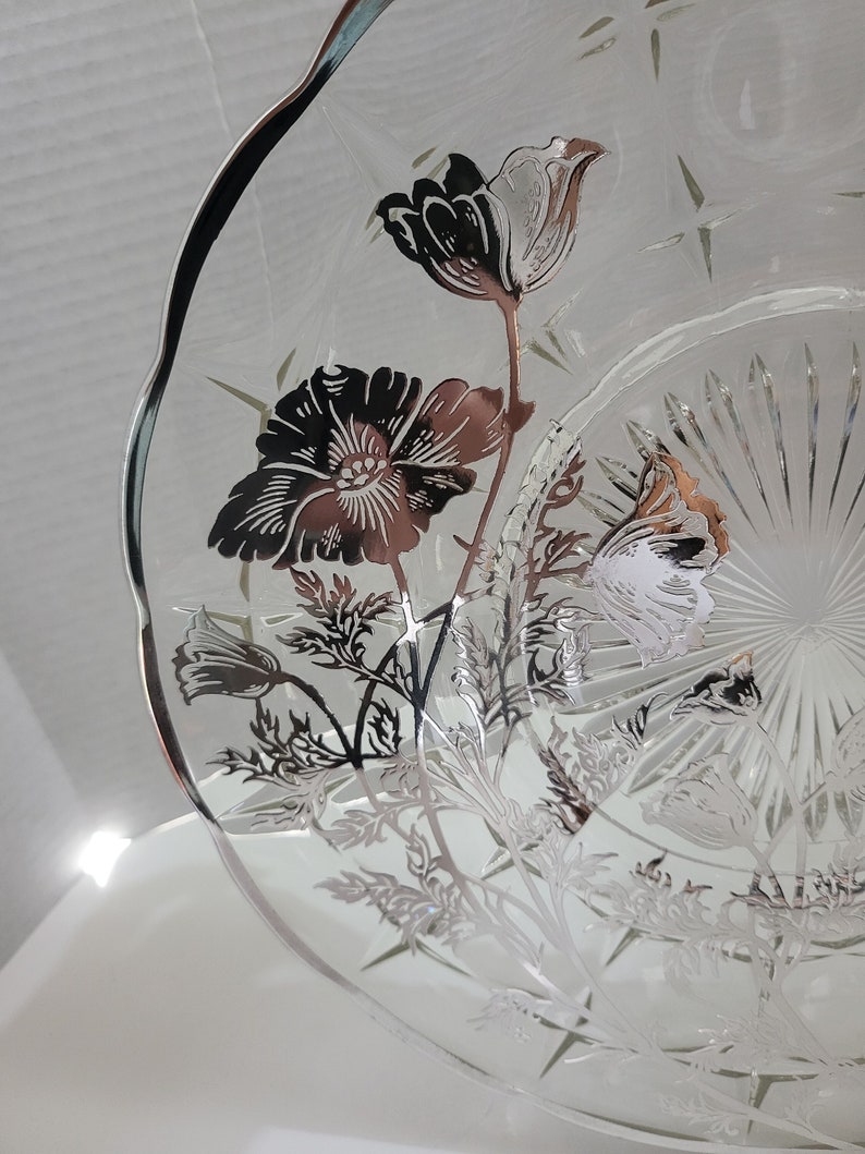 Vintage 1920s SILVER CITY Glass Flanders Poppy Pattern STERLING Overlay ...