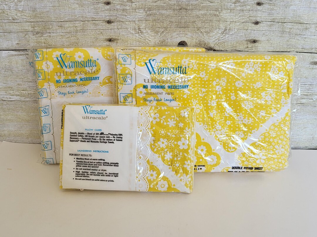 Vintage Wamsutta Ultracale Calico Square Yellow & White Full/double ...