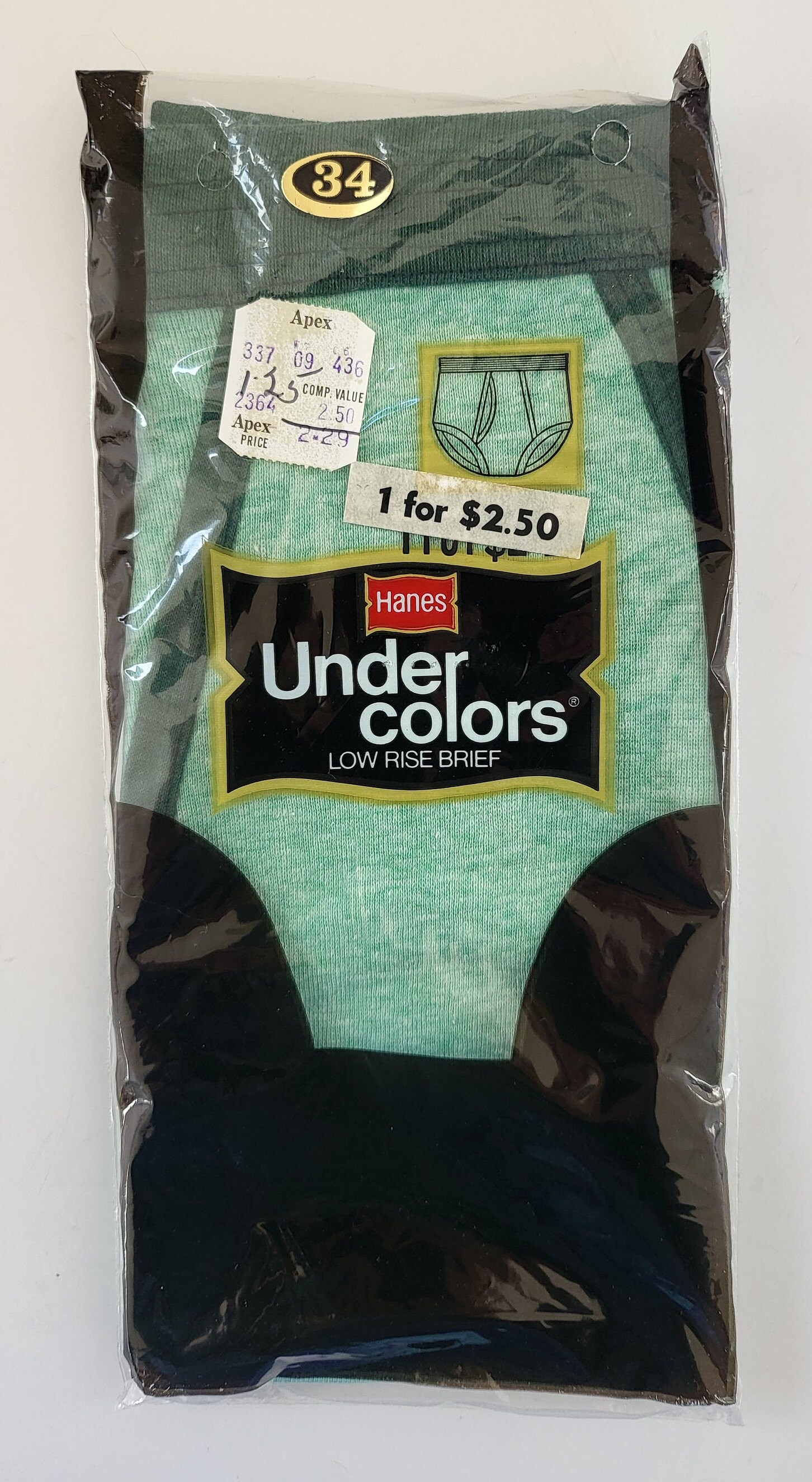 Vintage 1970's Hanes Under Colors Men's Low Rise Brief Size 34 Green ...