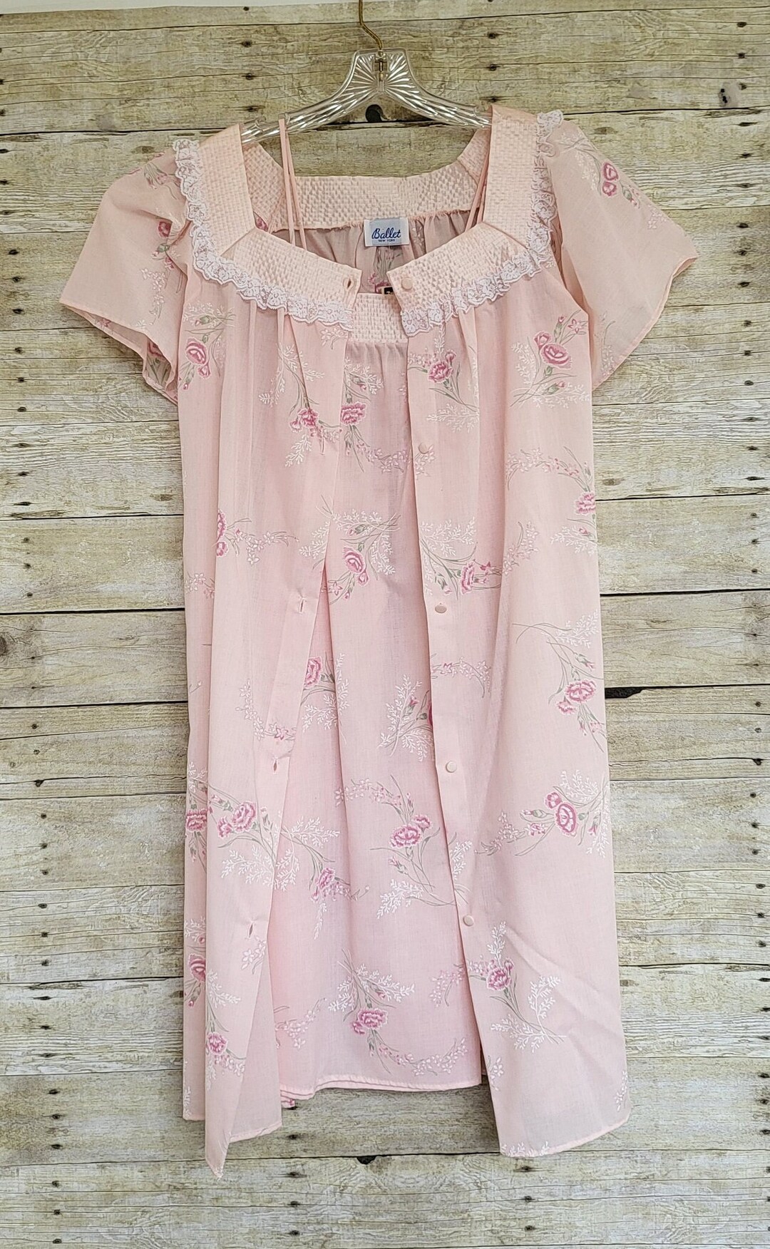 Vintage Ballet New York Pink Floral Housecoat and Nightgown Medium ...