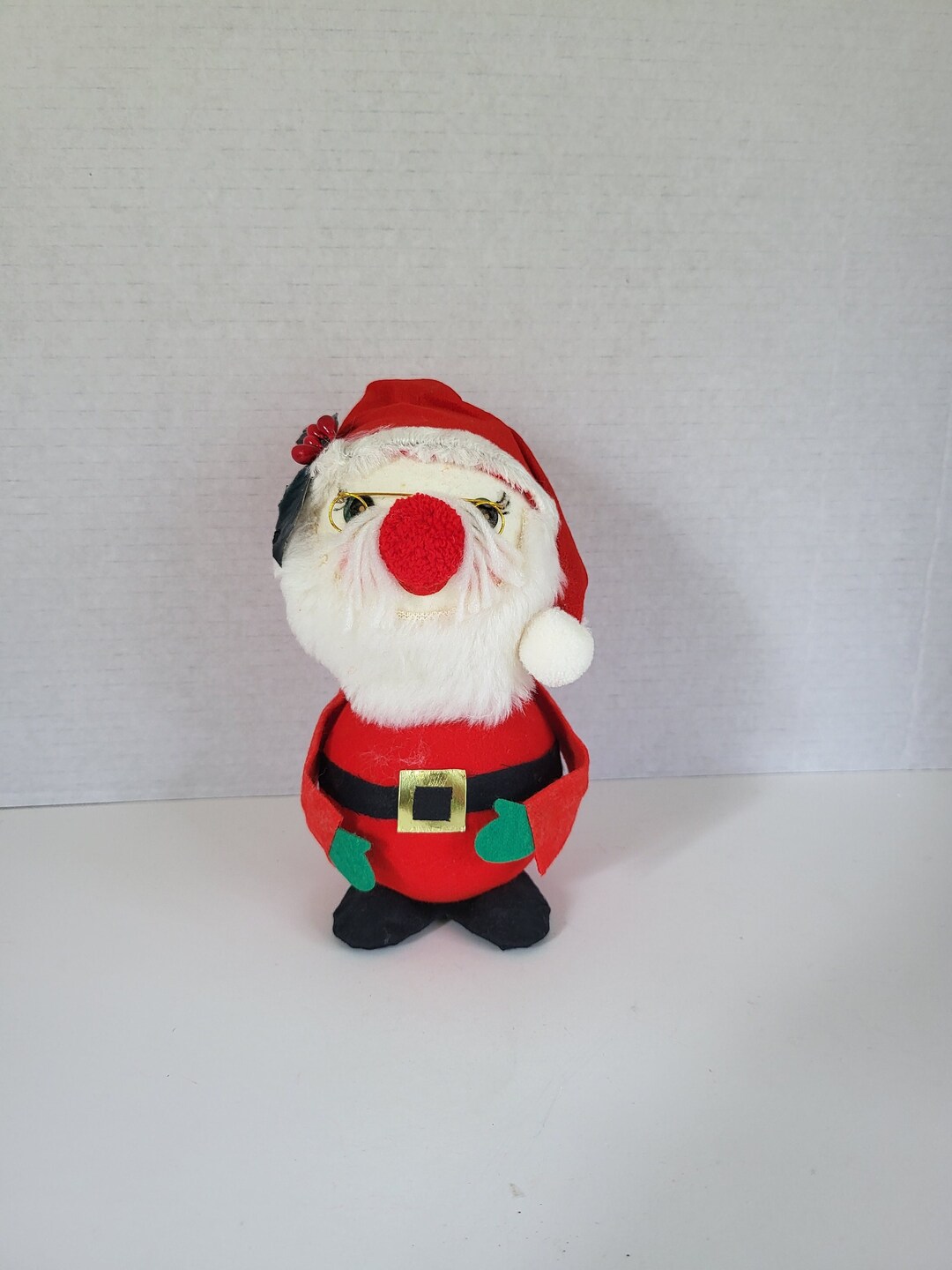Vintage Flocked Styrofoam Santa With Wire Rim Glasses and Red Pom Pom ...