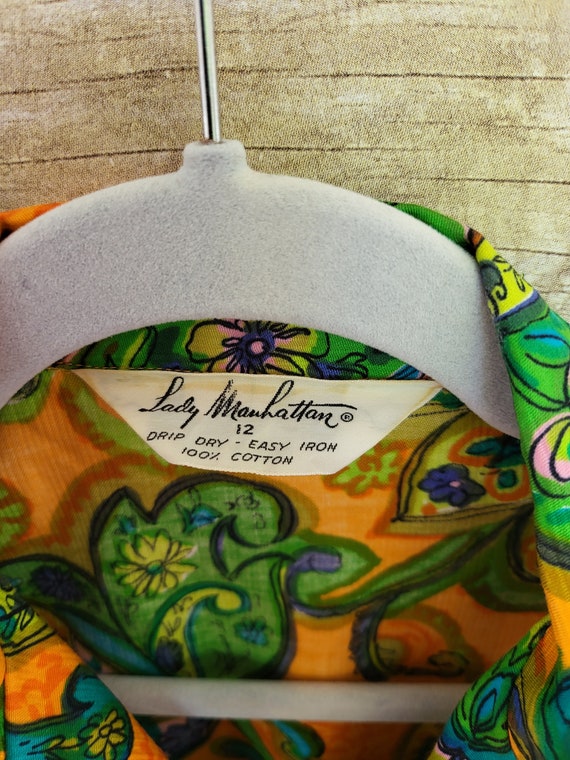 Vintage Lady Manhattan Orange Paisley Sleeveless Shirt - Gem