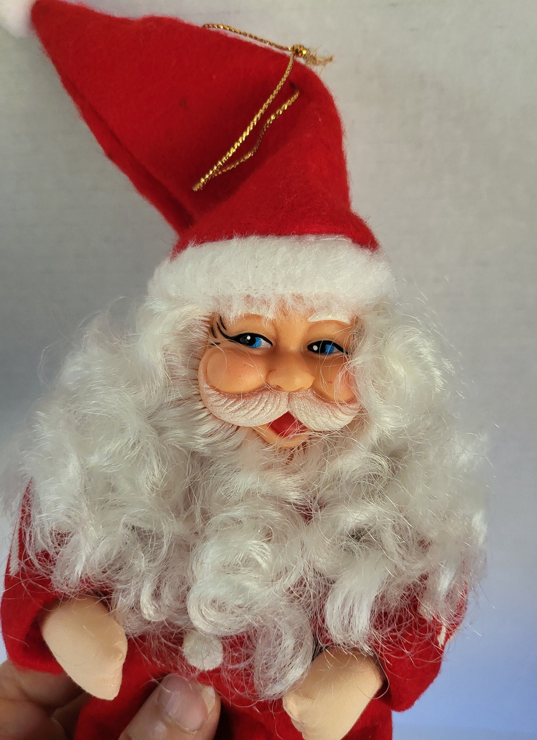 Vintage Posable Santa Doll Figure Striped Red and White Shirt and Green ...