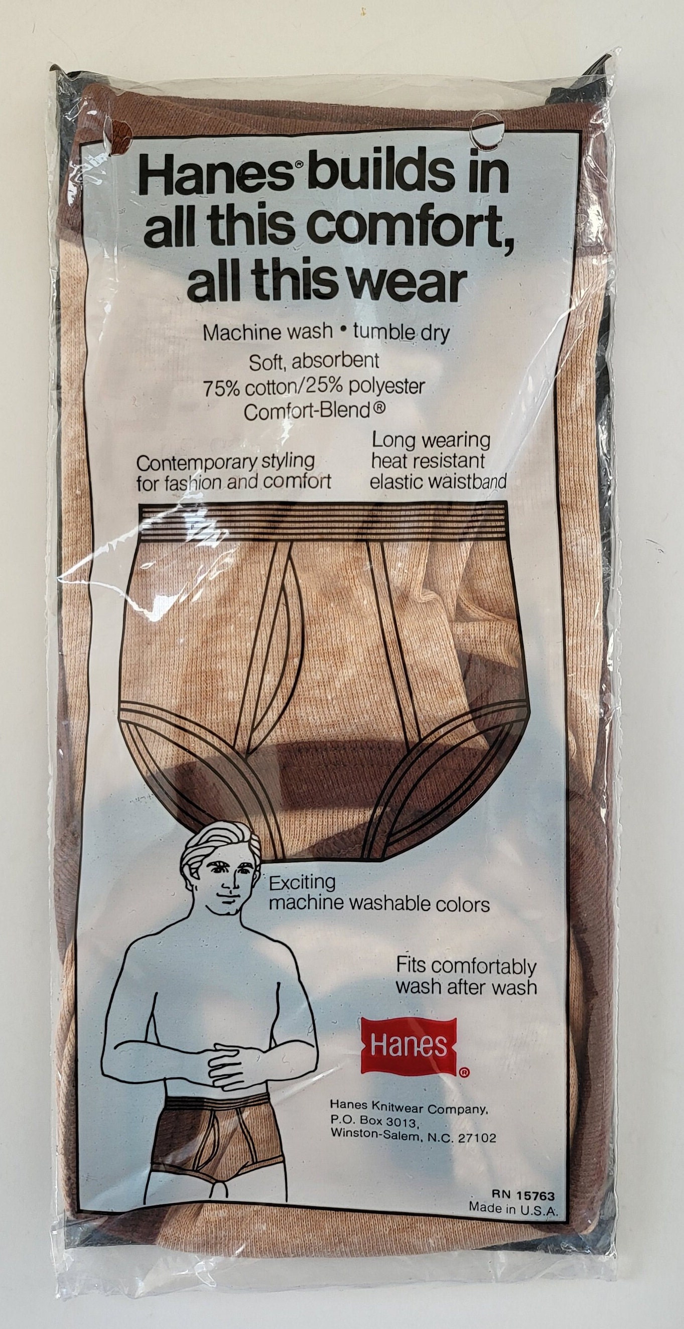 Vintage 1970's Hanes Under Colors Men's Low Rise Brief Size 34 Tan With ...