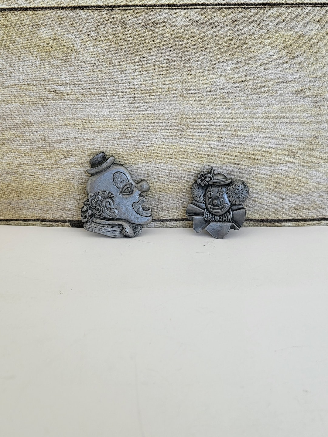 Vintage Set of 2 Pewter Clown Face Refrigerator Magnets Circus Clown ...