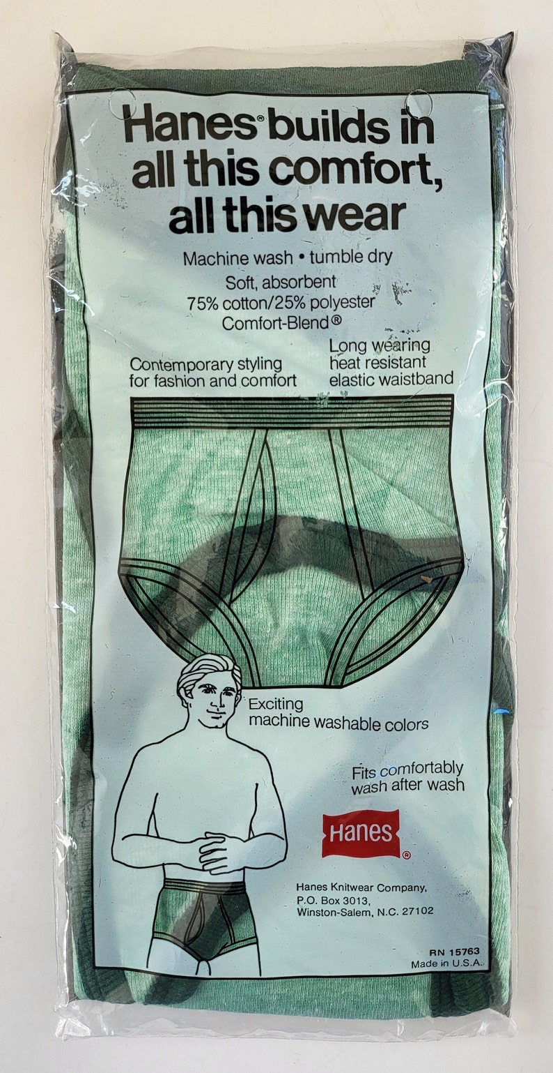 Vintage 1970's Hanes Under Colors Men's Low Rise Brief Size 34 Green ...