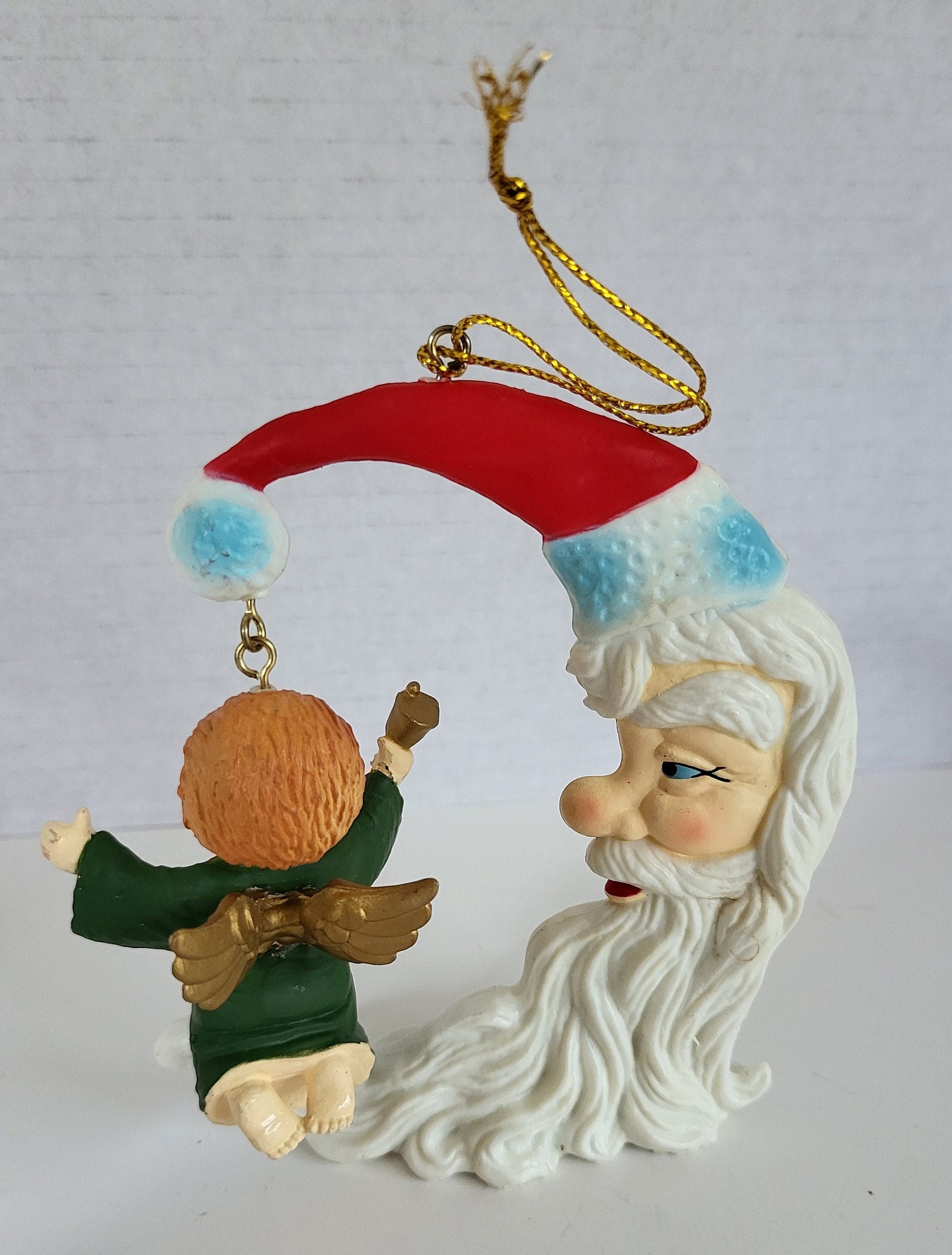 Vintage Commodore Holiday Decorations Crescent Moon Santa With Flying ...