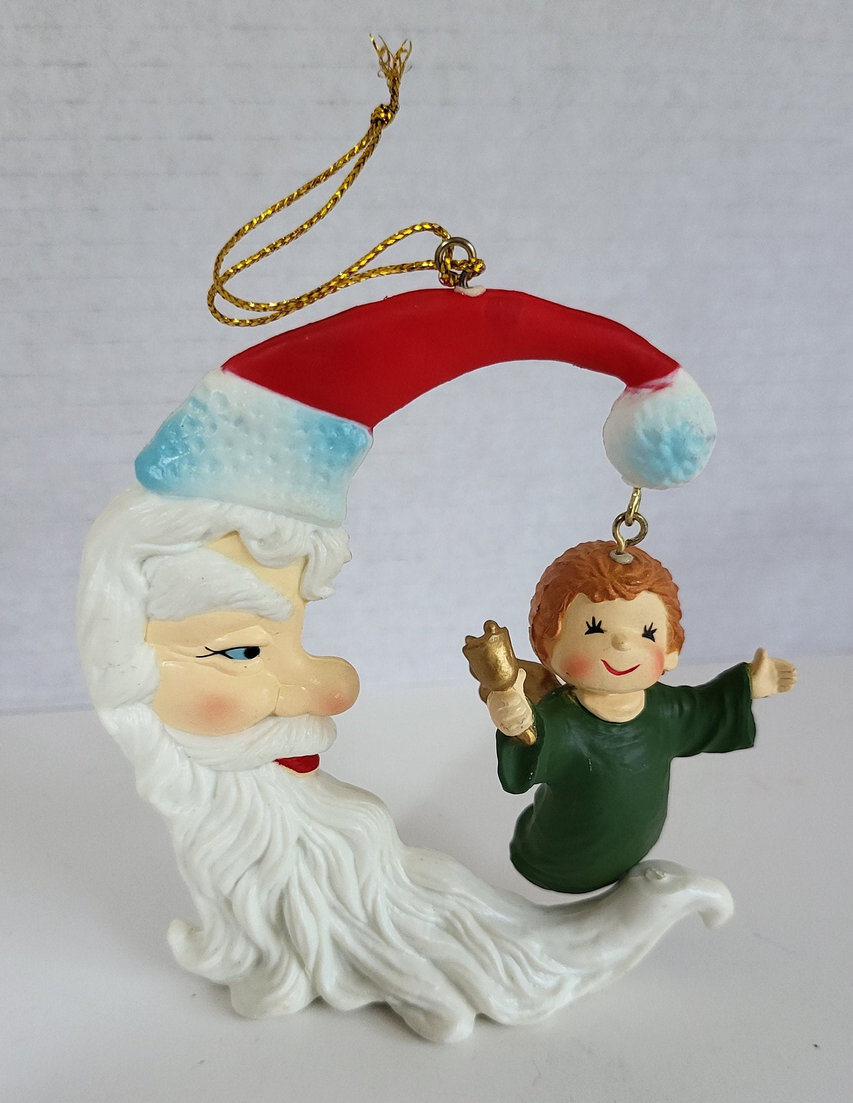 Vintage Commodore Holiday Decorations Crescent Moon Santa With Flying ...