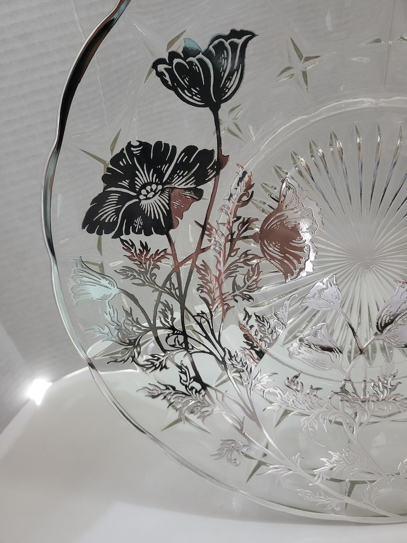 Vintage 1920s SILVER CITY Glass Flanders Poppy Pattern STERLING Overlay ...