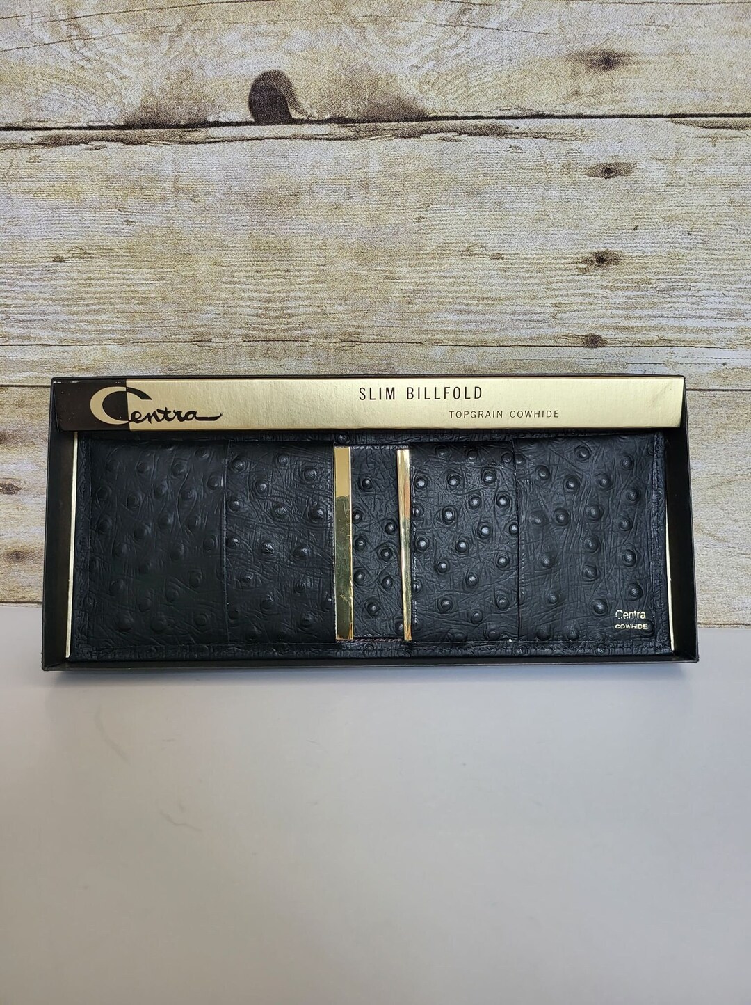 Vintage Black Centra Slim Billfold Topgrain Cowhide Leather Men's ...