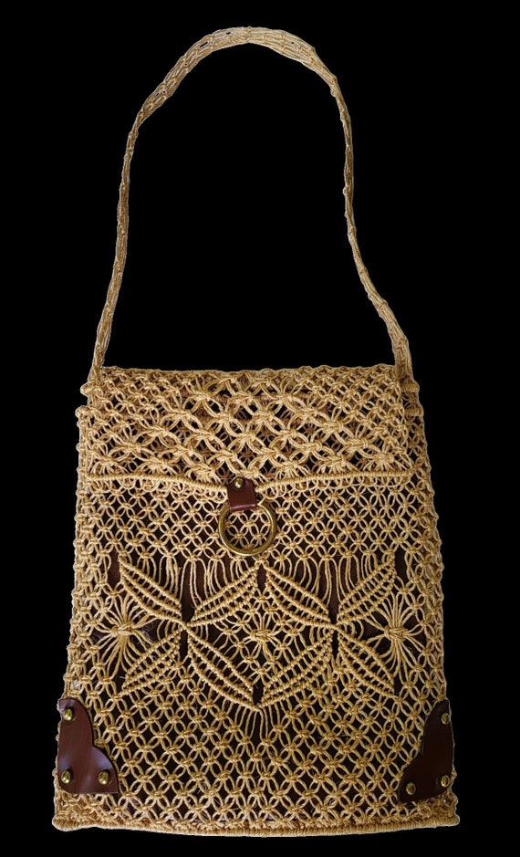 Vintage Jute Macrame Tote - Gem