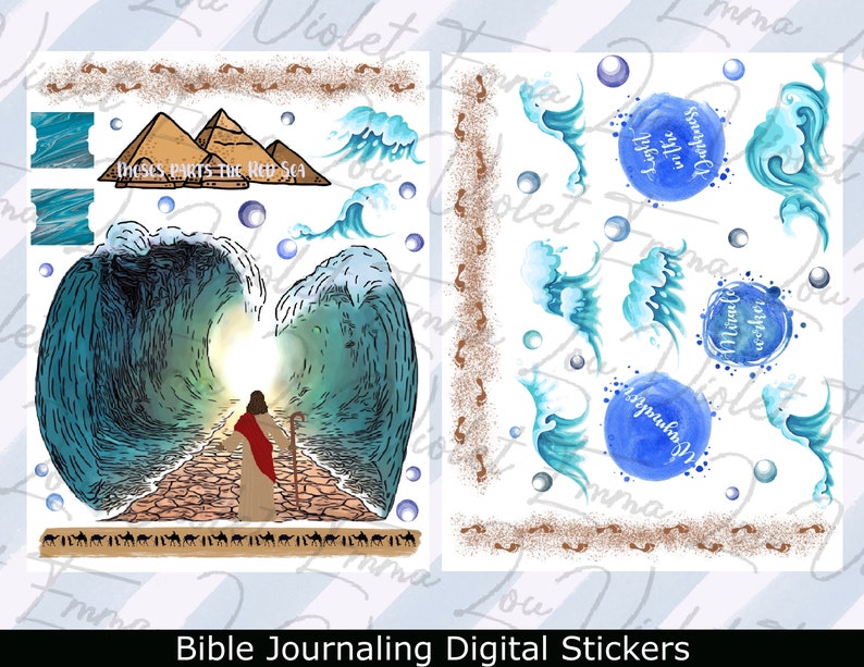 Moses Parts the Red Sea Bible Journaling Stickers Instant - Etsy