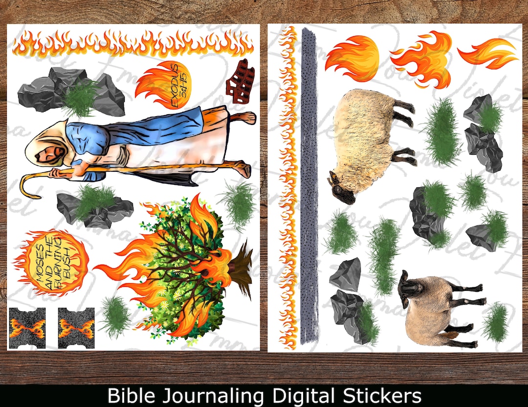 Moses and the Burning Bush Bible Journaling Stickers Instant Digital ...