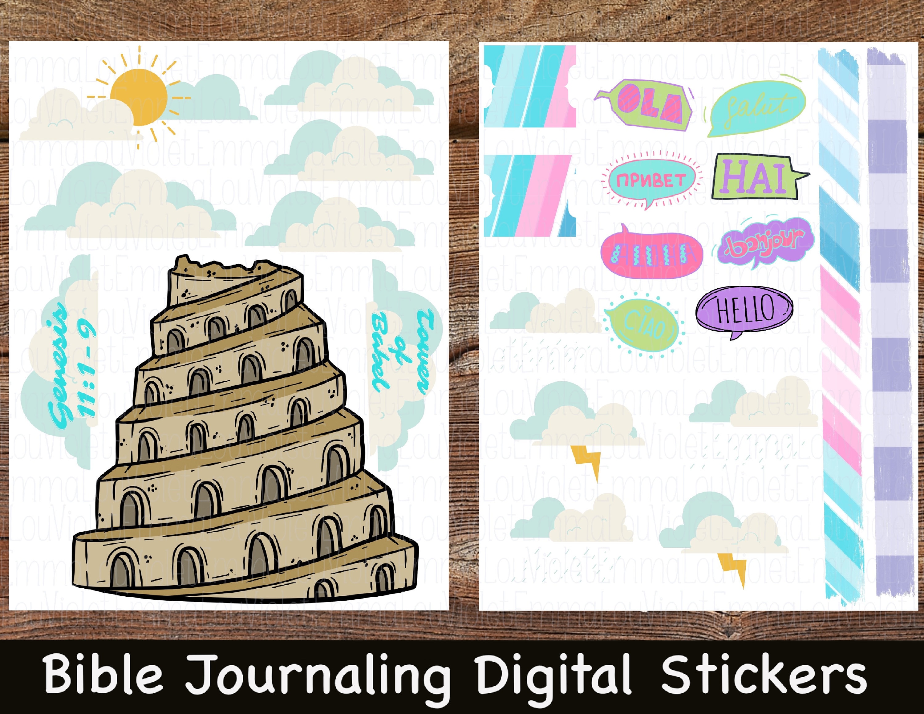 Tower of Babel Bible Journaling Printable Stickers Instant - Etsy