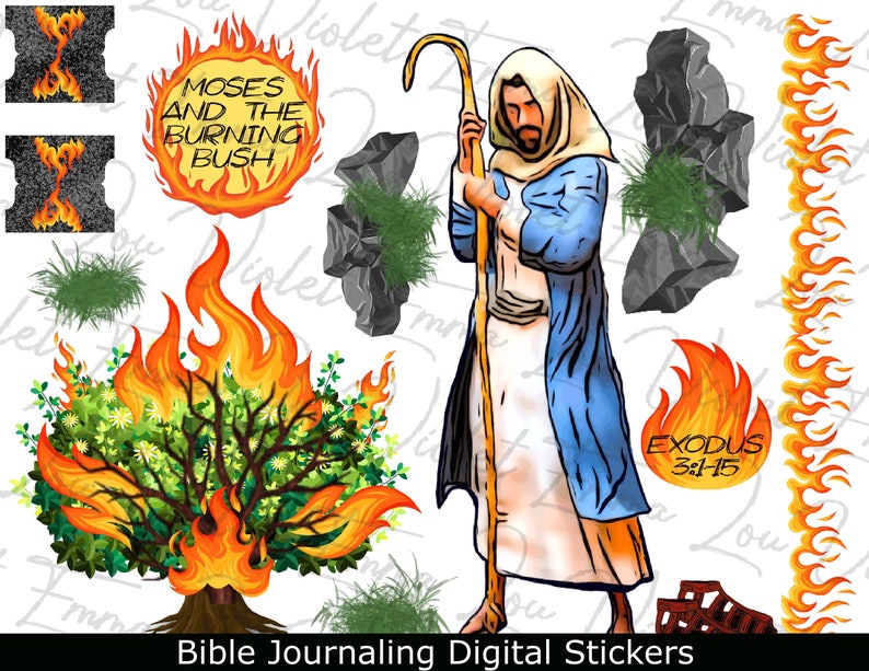 Moses and the Burning Bush Bible Journaling Stickers Instant - Etsy
