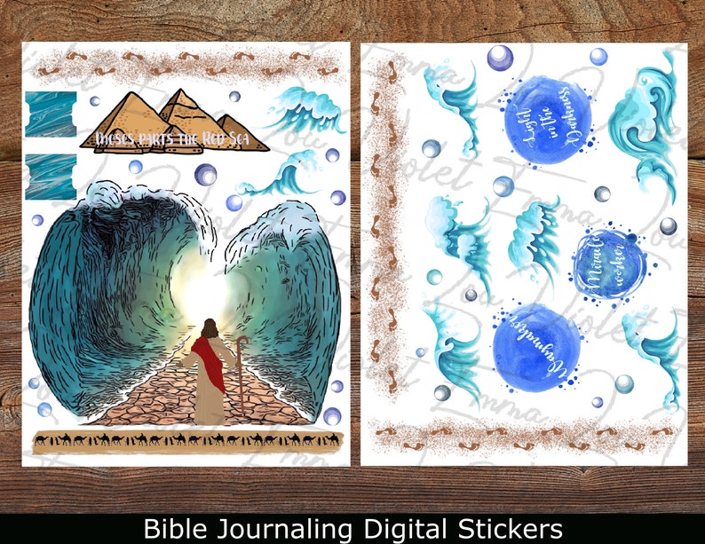 Moses Parts the Red Sea Bible Journaling Stickers Instant Digital ...