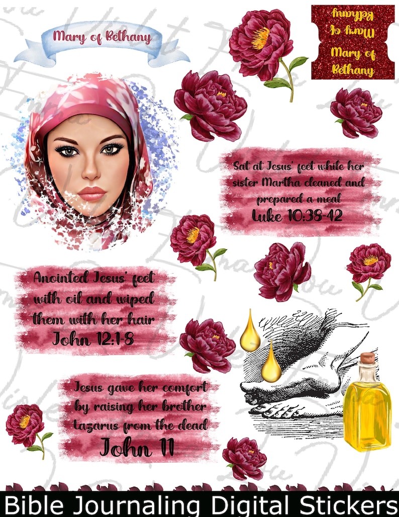 Mary of Bethany Women of the Bible Series, Printable Bible Stickers ...