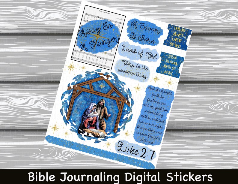 Away in A Manger Hymn Sticker Series Printable Bible Journaling ...