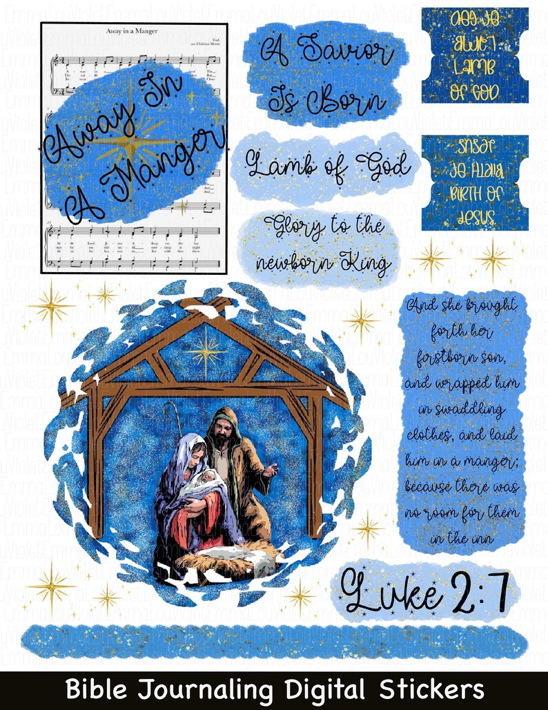 Away in A Manger Hymn Sticker Series Printable Bible Journaling ...