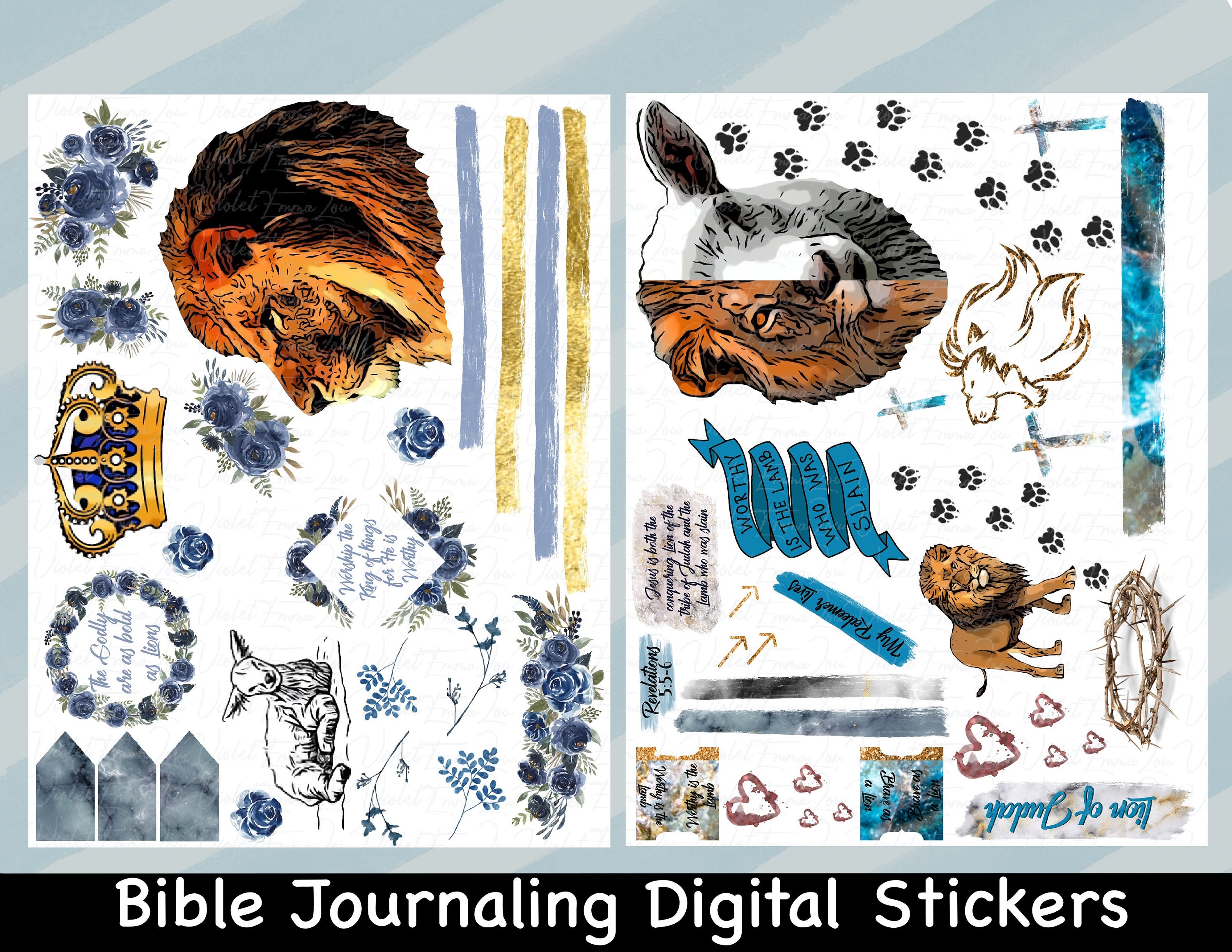 Lion and Lamb Bible Journaling Stickers: Revelation Art (digital ...