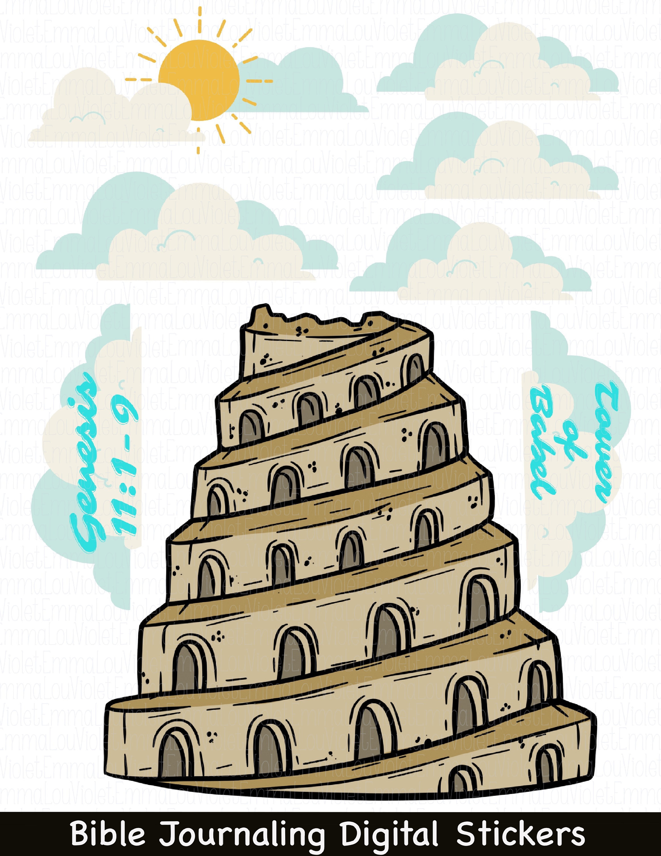 Tower of Babel Bible Journaling Printable Stickers Instant - Etsy