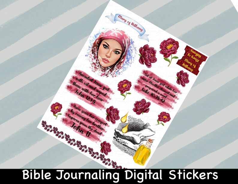 Mary of Bethany Bible Journaling Stickers, Christian Faith (digital ...
