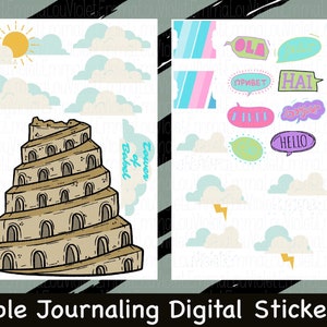Tower of Babel Bible Journaling Printable Stickers Instant Digital ...