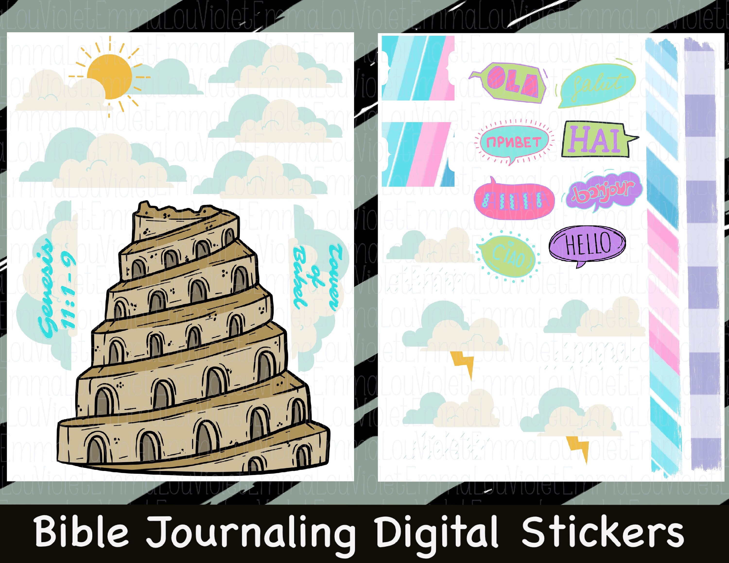 Tower of Babel Bible Journaling Printable Stickers Instant - Etsy