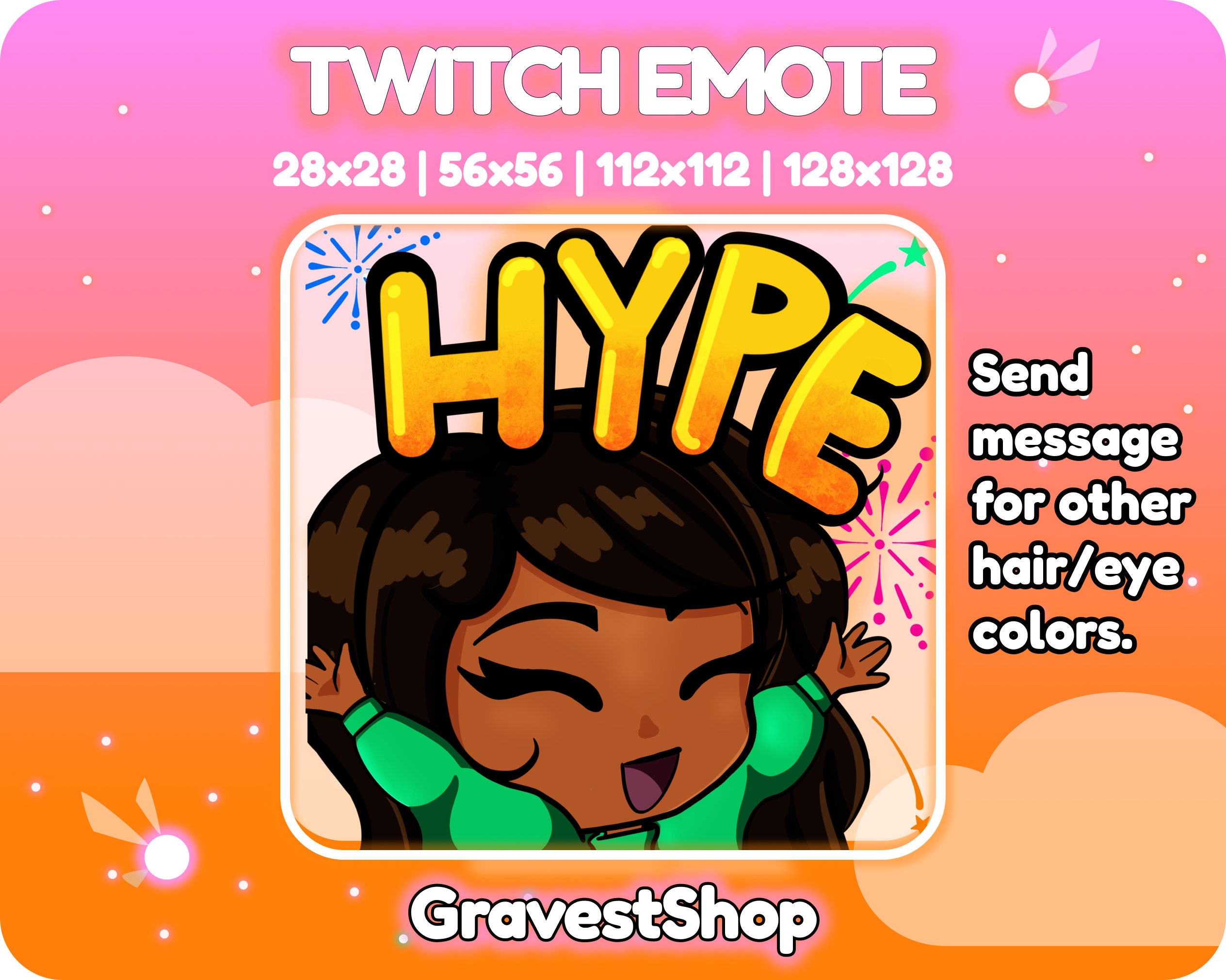 HYPE Emote, Black Girl, Dark Brown Hair, Brown Eyes, Chibi Emote, Wavy ...